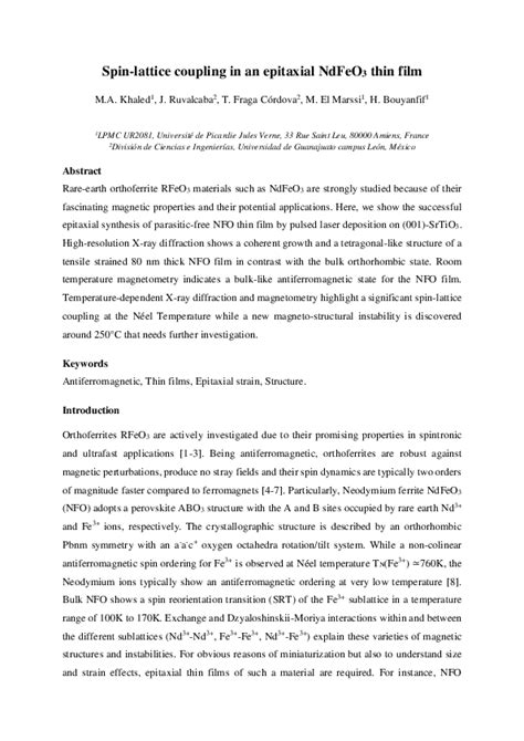 Pdf Spin Lattice Coupling In An Epitaxial Ndfeo3 Thin Film Juan