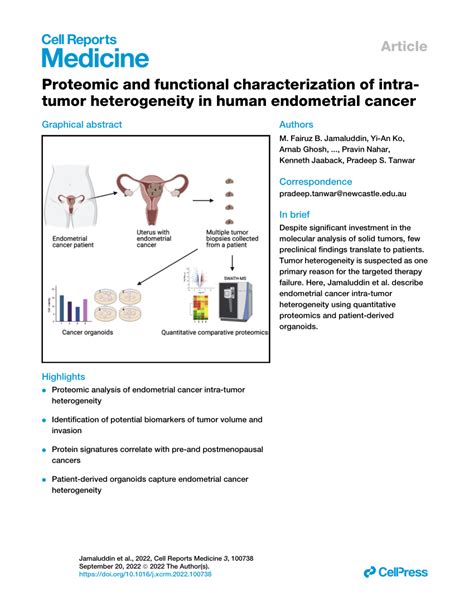 Pdf Proteomic And Functional Characterization Of Intra Tumor