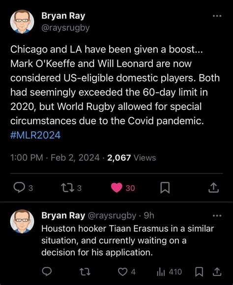 Mark Okeeffe And Will Leonard Considered Us Eligible Domestic Players R Mlrugby