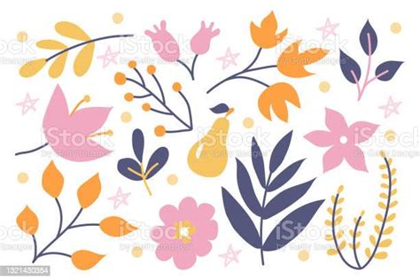 흰색 배경에 식물과 꽃의 귀여운 세트 낙서 스타일로 손으로 그린 초대장 엽서 스티커를 위한 벡터 플라워 장식 개체 그룹에 대한 스톡 벡터 아트 및 기타 이미지 Istock