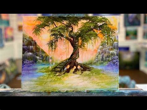 How To Paint A Fantasy Tree Landscape Acrylic Step By Step Painting Tutorial Canvas Painting