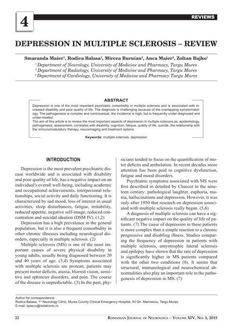 Pdf Depression In Multiple Sclerosis Review