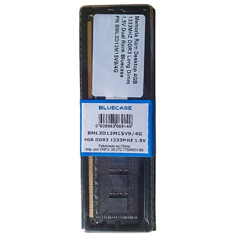 memoria ram desktop 4gb 1333mhz ddr3 long dimm 1 5v dual rank bluecase pn bml3d13m15v9 4g