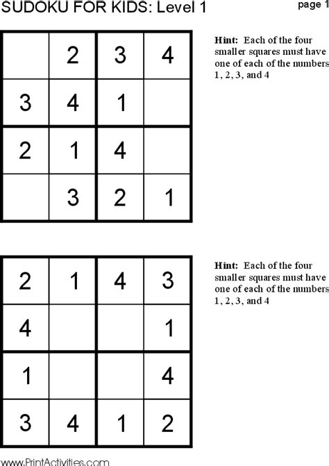 4x4 Sudoku Printable