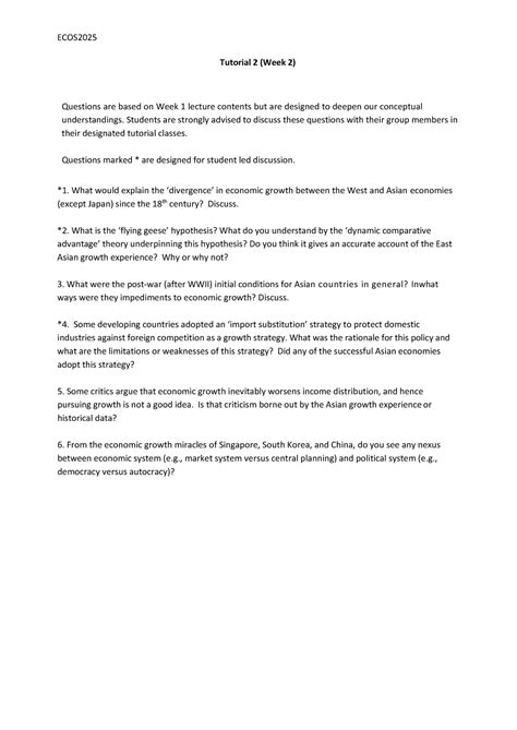 Tutorial ECOS Tutorial Week Questions Are Based On Week Lecture Contents But Are