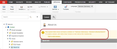 Add Or Remove A Version Of An Item Sitecore Documentation