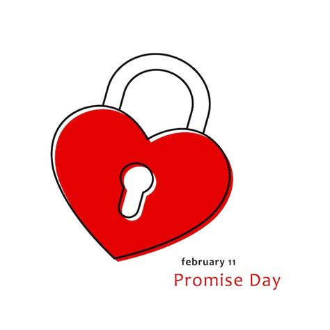 Premium Vector Promise Day February 11 Red Heart Shape Padlock Valentine Week Black Line