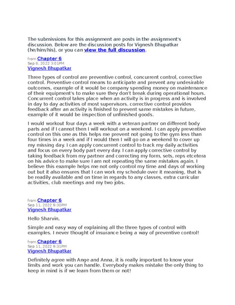 Chapter 6 Important Course Assignments The Submissions For This Assignment Are Posts In The