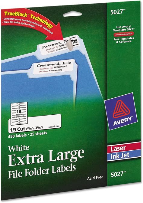 Amazon Avery 5027 X Large File Folder Labels 1 3 Cut 15 16 X 3