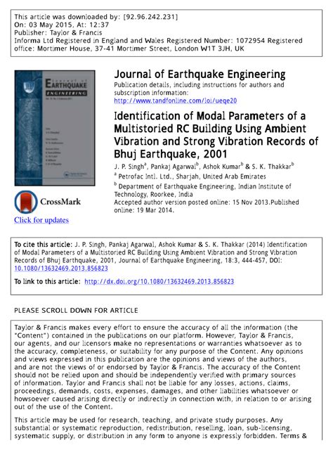 Pdf Identification Of Modal Parameters Of A Multistoried Rc Building Using Ambient Vibration