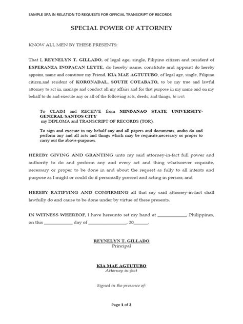 Sample Spa In Relation To Requests For Official Transcript Of Records