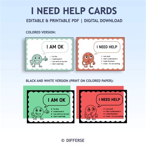 Editable I Need Help Cards Set Visual Desk Cards I Have A Question