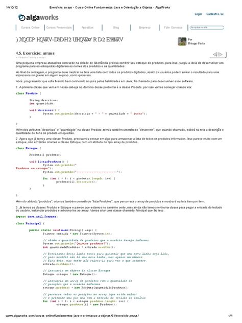 Exercício Arrays Curso Online Fundamentos Java E Orientação A Objetos Algaworks Pdf