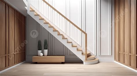 나무 난간과 빈 벽이 있는 계단 나무 벽 3d 그림 이랑 흰색 계단의 3d 렌더링 고화질 사진 사진 배경 일러스트 및 사진 무료 다운로드 Pngtree