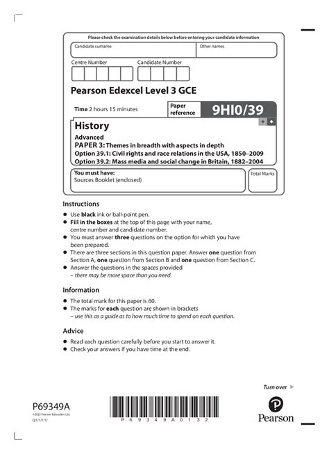 Pearson Edexcel Level GCE History Advanced PAPER Themes In Breadth With Aspects In Depth