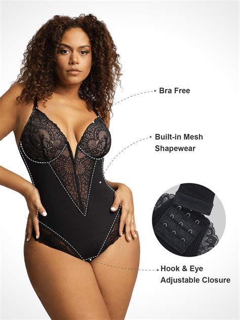 Shapewear Lace Deep V Neck Bodysuits Or Faux Leather Skirts Popilush®