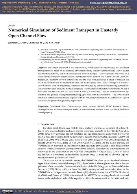pdf numerical simulation of sediment transport in unsteady open