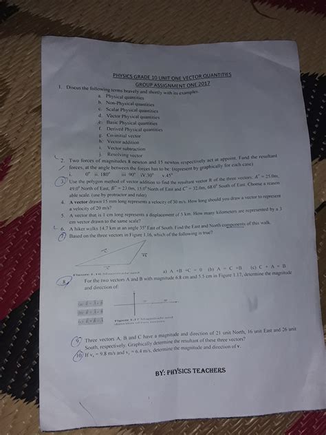 Physics Grade 10 Unit One Vector Quantities Group Assignment One 2017 Dis