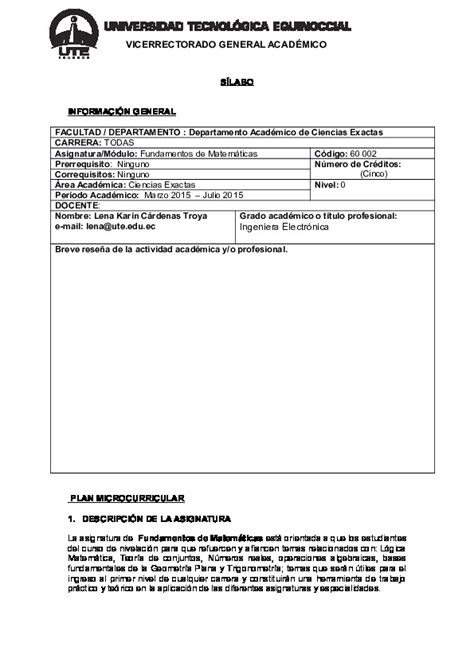 Silabo Fundamentos De Matematica 2015 Pdfcoffeecom