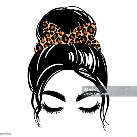 레오파드 반다나 또는 헤드 랩 벡터 여성 실루엣지저분한 헤어 롤빵 아름다운 소녀 그림 그림 여성 헤어 스타일 개념에 대한 스톡 벡터 아트 및 기타 이미지 Istock