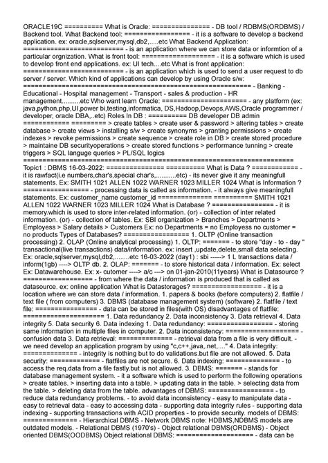 Day2 Dbms Practice Practicals Oracle19c What Is Oracle Db Tool