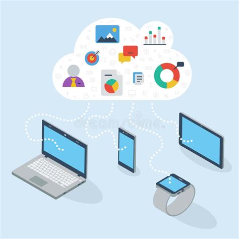 Devices Sharing Data On Cloud Stock Illustration Illustration Of Flat