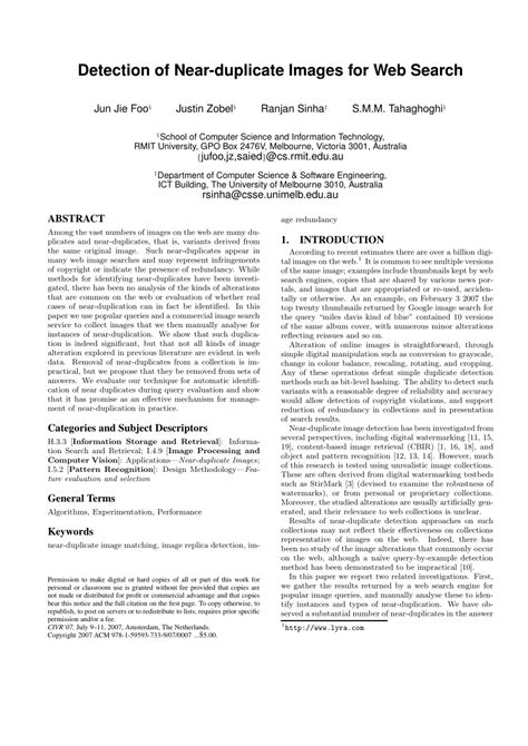 PDF Detection Of Near Duplicate Images For Web Search