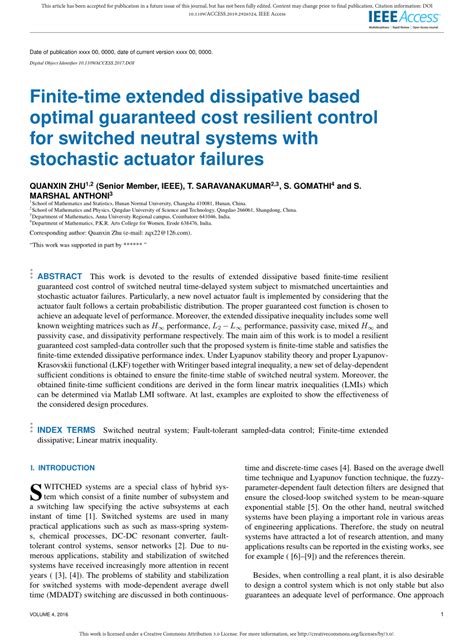 Pdf Finite Time Extended Dissipative Based Optimal Guaranteed Cost