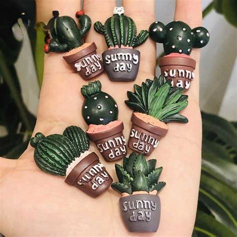 7pcs Resin Cute Cartoon Fridge Magnetic Sticker Kawaii Cactus Succulent Plants Potted Plants