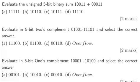 Solved Evaluate The Unsigned 5 Bit Binary Sum 10011 00011