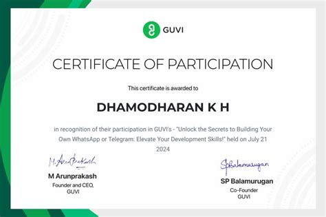 Certification Learning Developmentskills Guvi Technology Dhamodharan K H