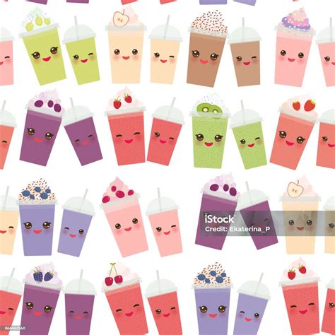 완벽 한 패턴 스무디 블루베리 라즈베리 딸기 키 위 애플 블랙베리 체리 초콜릿 커피 크랜베리 포도 투명 컵 흰색 바탕에 짚과