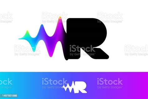 음파 흐름이 있는 문자 R 로고 생생한 라인 글리치 효과 여러 가지 빛깔의 네온 그라데이션 아이콘입니다 Dj에 대한 스톡 벡터 아트 및 기타 이미지 Istock