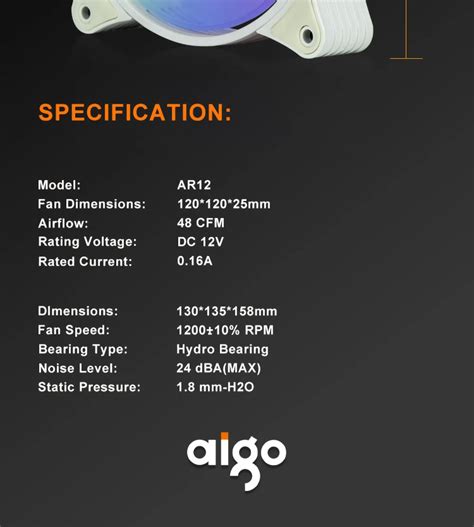Aigo Ar12 흰색 120mm Rgb 팬 환풍기 Pc 게이머 컴퓨터 케이스 키트 팬 냉각 쿨러 12cm 속도 조정 12v Argb 팬 Ventoinha