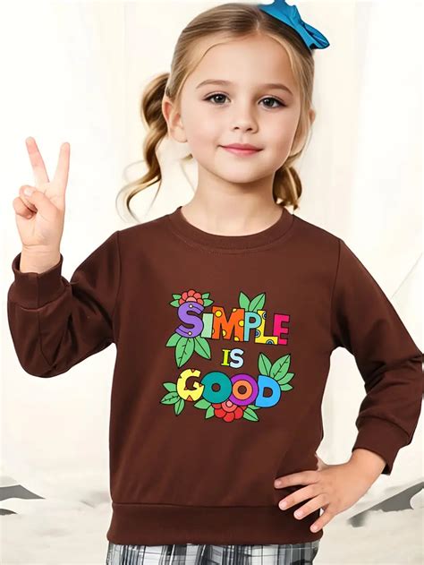 Crew Neck Pullover Sweatshirt Simple Good Print Girls Temu Australia