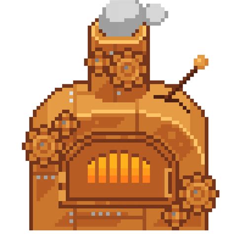 An 8 Bit Retro Styled Pixel Art Illustration Of A Bronze Steampunk Furnace 27226460 Png