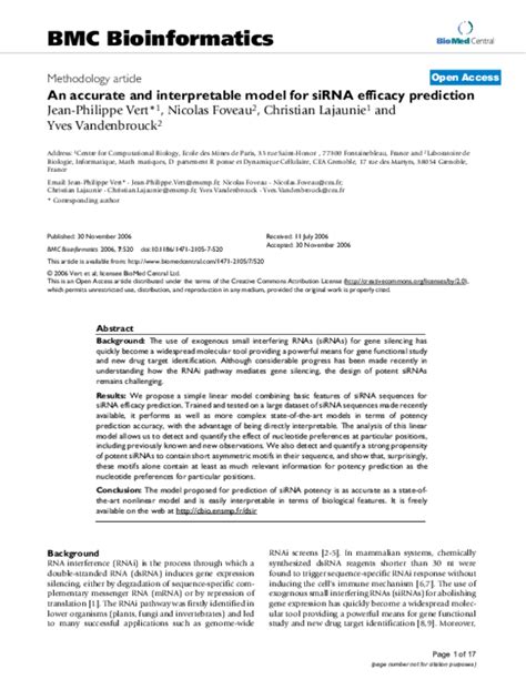 Pdf An Accurate And Interpretable Model For Sirna Efficacy Prediction