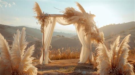 A Dreamy Wedding Arch Adorned With Pampas Grass Premium Ai Generated