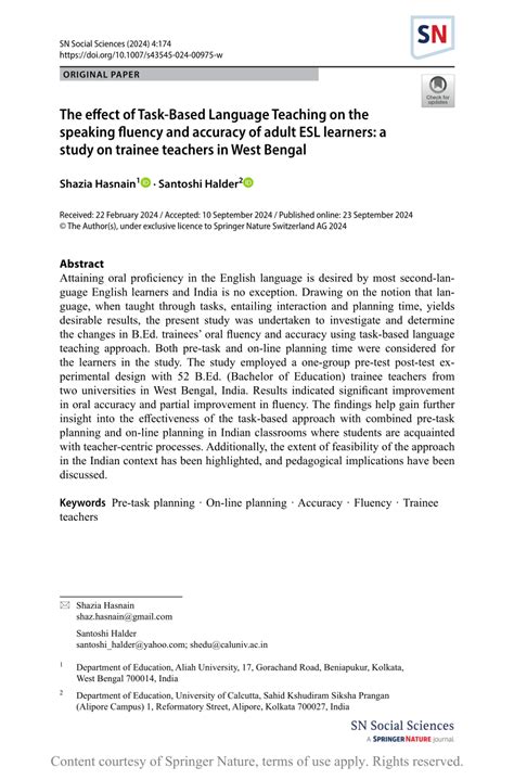 The Effect Of Task Based Language Teaching On The Speaking Fluency And