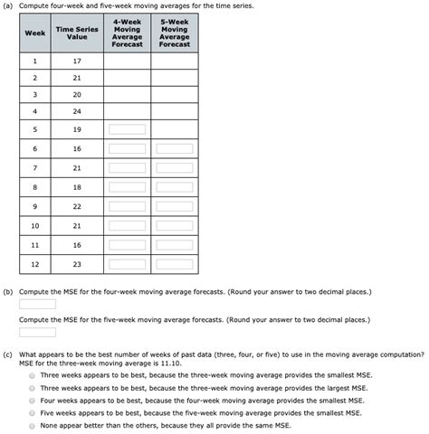 Compute Four Week And Five Week Moving Averages For The Time Series Week Moving Average Forecast