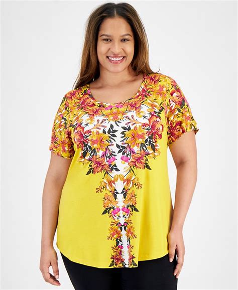 Jm Collection Plus Size Arianna Trail Scoop Neck Top Created For Macy
