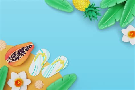 여름 배경의 3d 렌더링 무료 Psd 파일