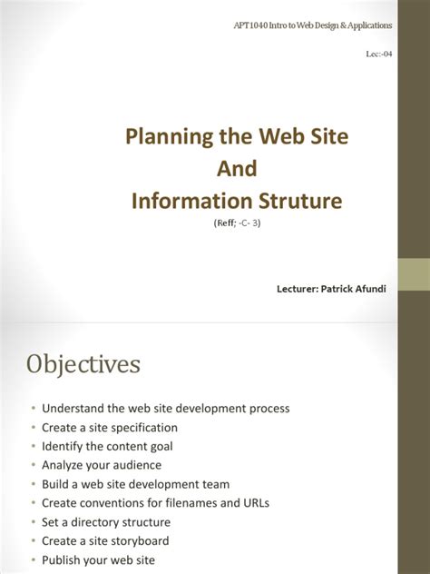 Apt1040 Lec 04 Planning The Site And Information Structuring Ref Ch03 Pdf World Wide Web