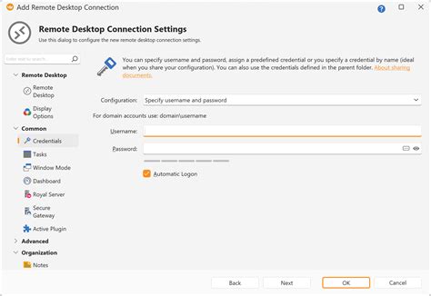 Example Creating An RDP Connection That Is Using Royal Server