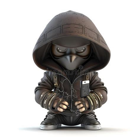 Tiny Hacker Male Character Sitting On Huge Computer With Rod Phishing And Hacking Files