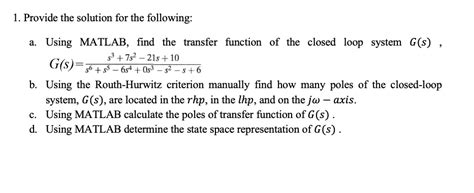 1 Provide The Solution For The Following A Using Matlab Find The