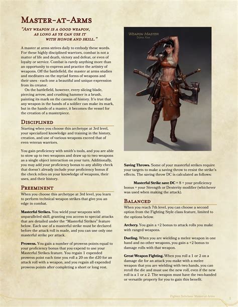 Master At Arms A Fighter Subclass That Specializes In Using Anything To Fight Anyone R