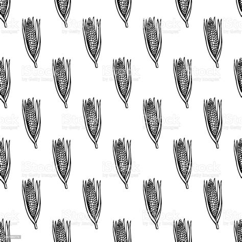 손으로 그린 야채 요소 옥수수와 원활한 패턴 채식 벽지 디자인 포장 섬유 배경 디자인 엽서 및 포스터용 벡터에 대한 스톡 벡터 아트 및 기타 이미지 Istock