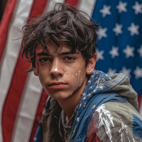 Premium Ai Image A Boy With A Flag And A Flag Behind Him