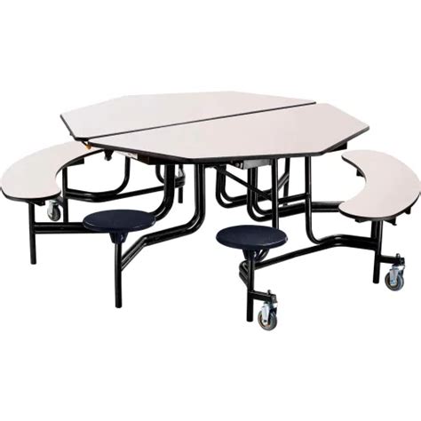 Nps® Mobile Cafeteria Table W Stools And Benches 60 Octagon Gray Top Black Frame